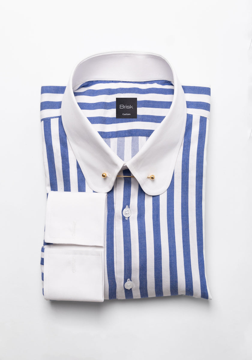Navy Blue Bold Twill Stripes Pima Cotton Shirt - White Club Golden Pin – Brisk | Shirts, Jeans ...