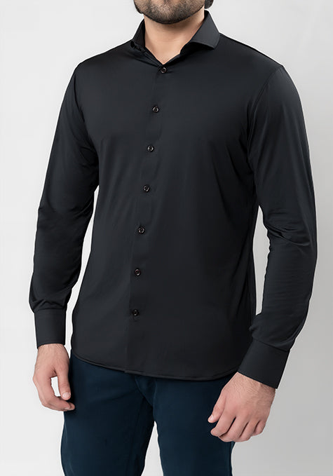 Black Performance Jersey 4 Way Super Stretch Shirt - Wrinkle Free ...