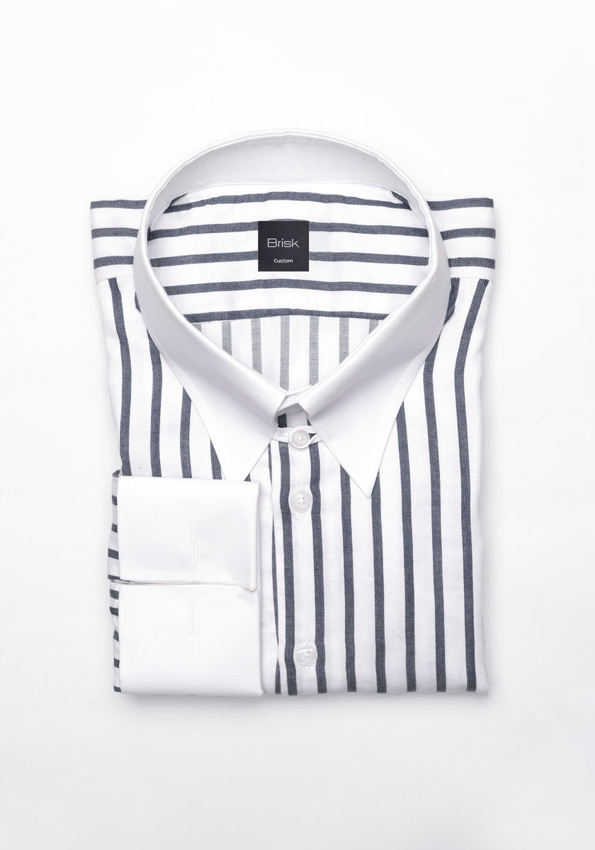 Charcoal Wide Stripes Soft Textured Pima Cotton Shirt - White Tab Coll ...
