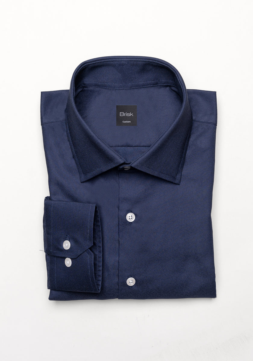 Crisp Heavy Weight Navy Blue Oxford Pinpoint Double Button Collar Shir ...