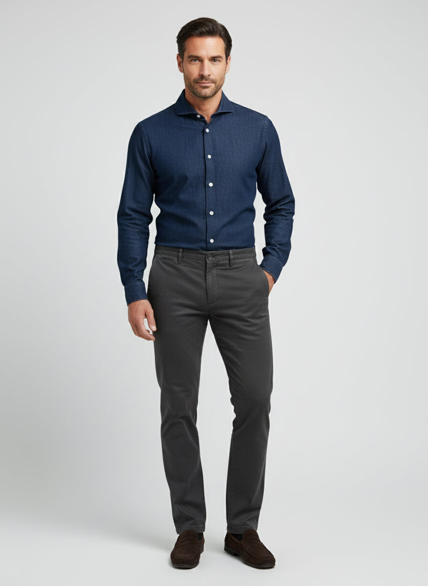 Denim Dark Indigo Wash Stretch Shirt - Cutaway Extreme Collar – Brisk ...
