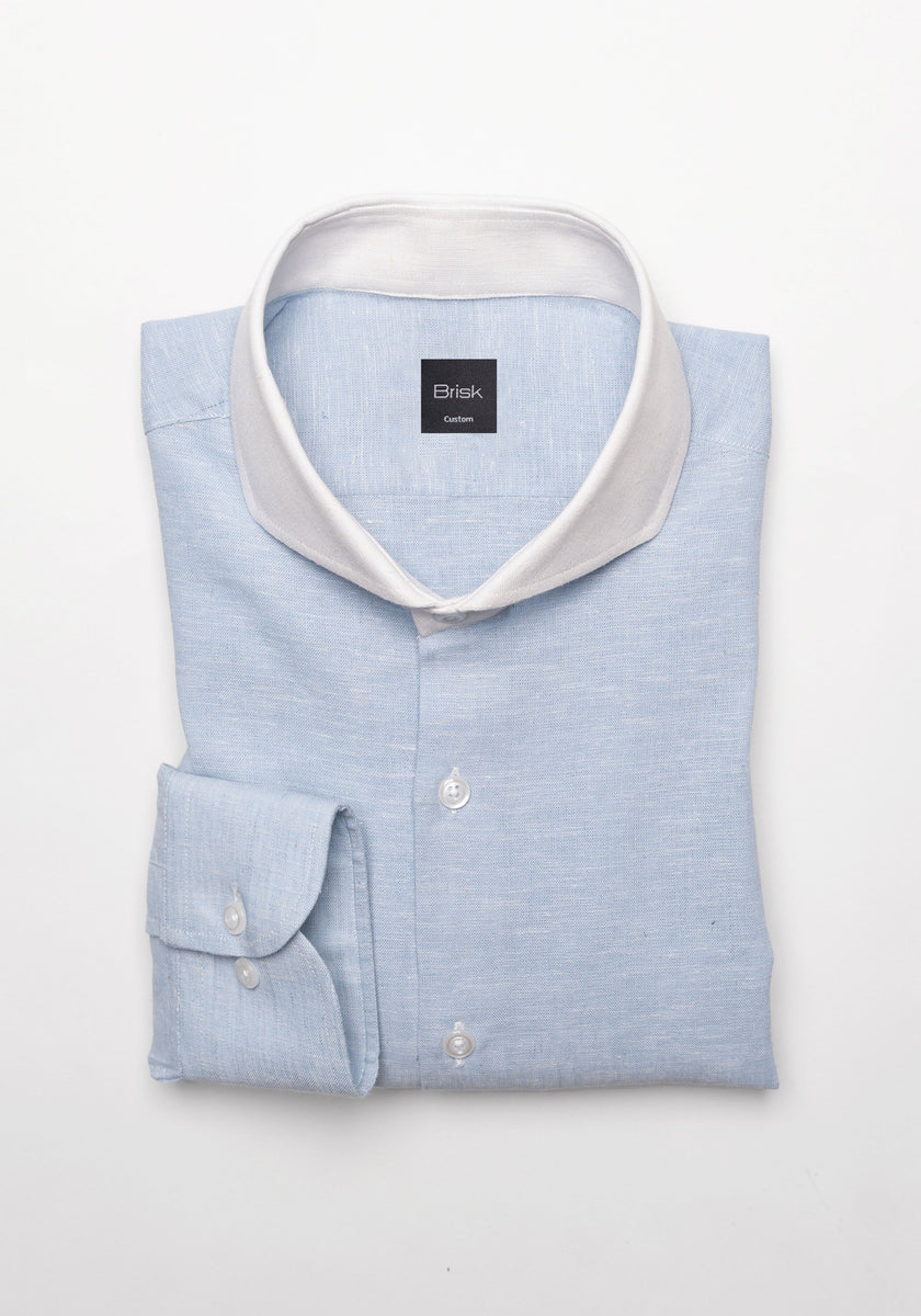 Light Blue Cotton-Linen Shirt - White Cutaway Extreme Collar – Brisk ...