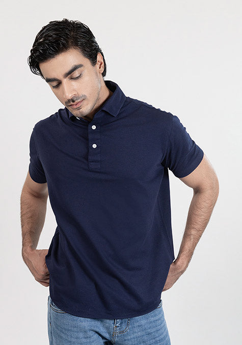 Midnight Blue Feather Soft Piqué Half Sleeve Polo Shirt – Brisk ...