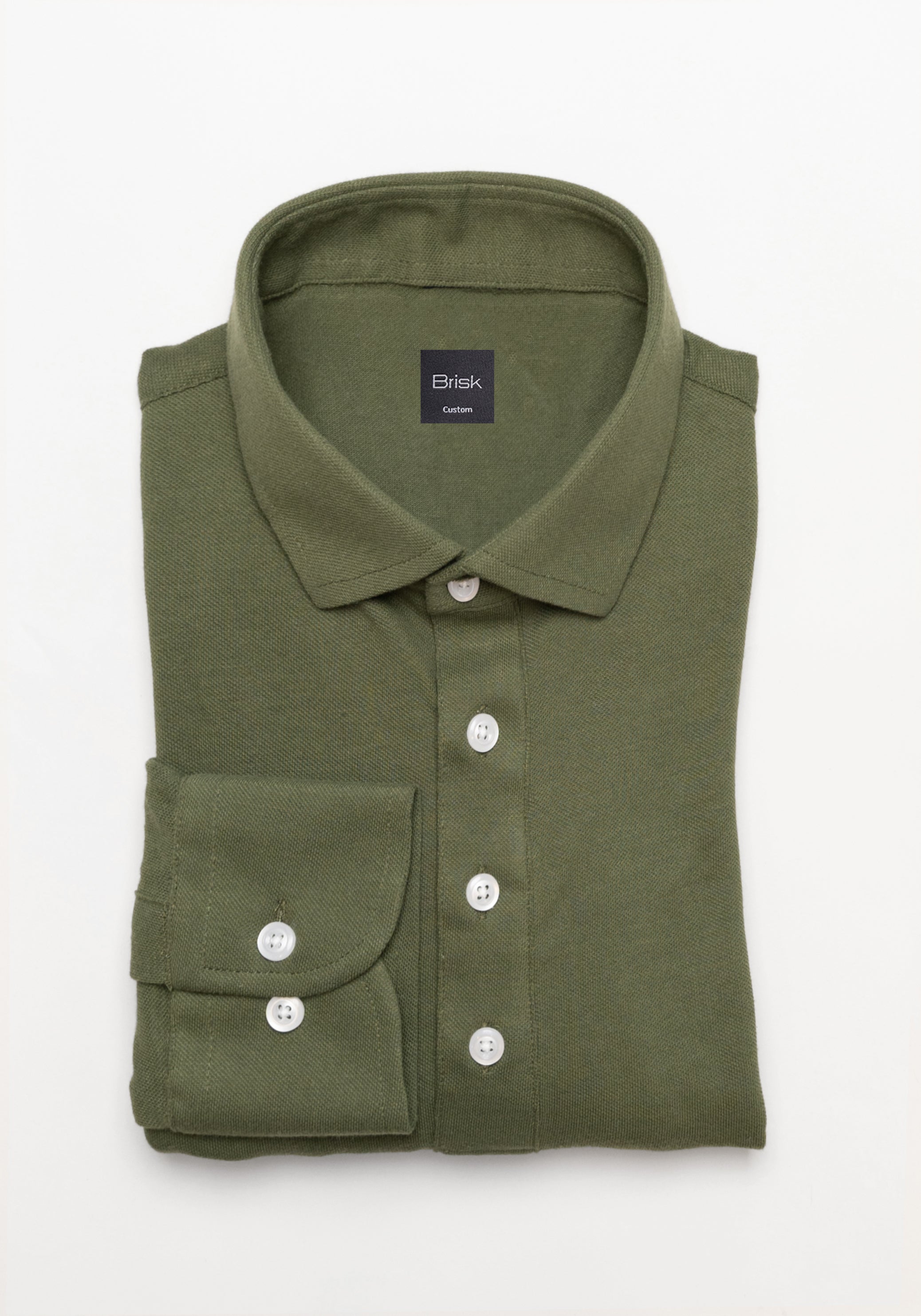 Military Green Feather Soft Piqué Popover Full Sleeve Polo Shirt ...