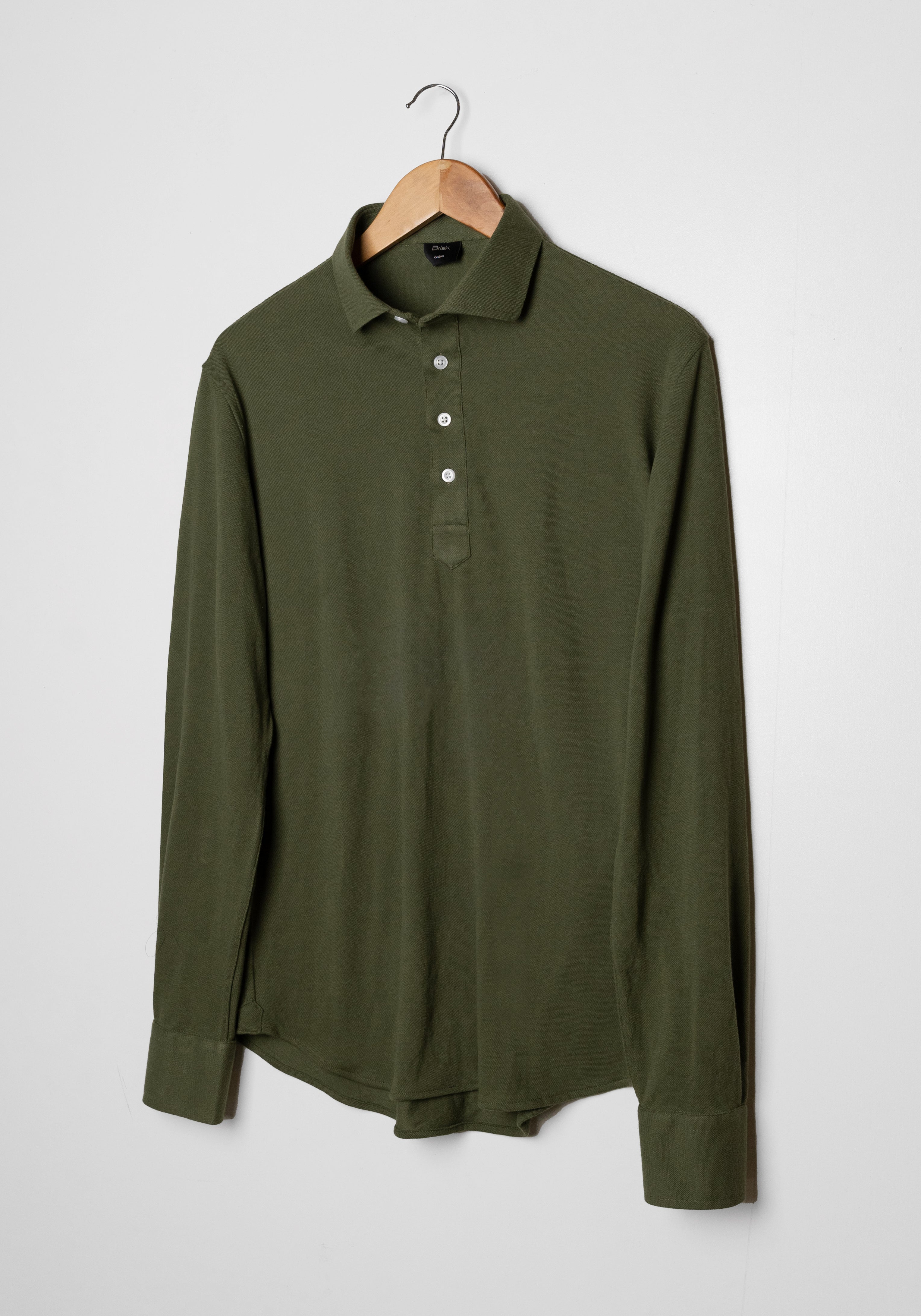 Military Green Feather Soft Piqué Popover Full Sleeve Polo Shirt ...