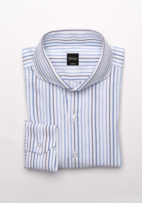 Multi-Blue Pinpoint Poly Stripes Shirt - Cutaway Extreme Collar – Brisk ...