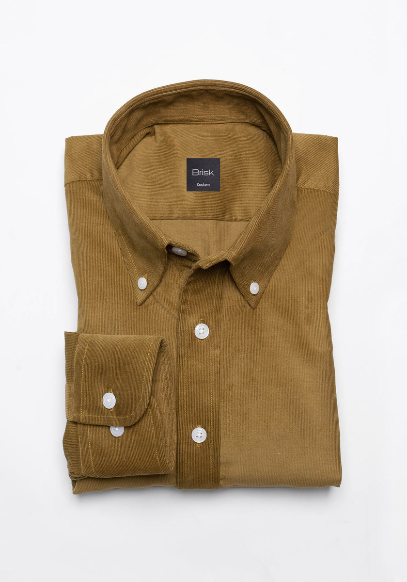Olive Green Soft Corduroy Shirt - Button Down Collar – Brisk | Shirts ...