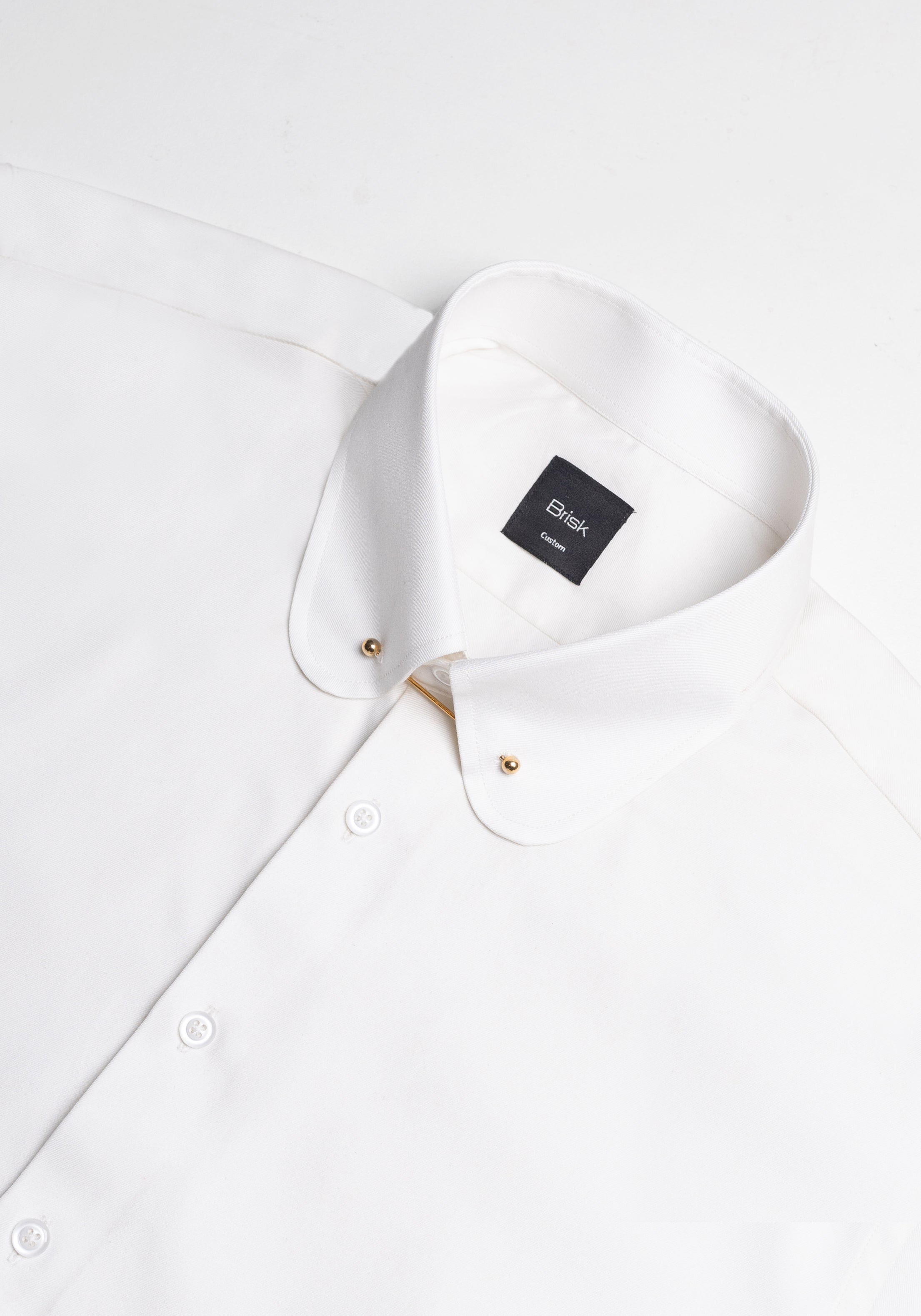 Pearl White Twill Pima Cotton Shirt - Club Collar With Golden Pin Coll ...