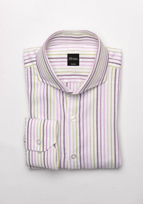 Plum Green Pinpoint Poly Stripes Shirt - Cutaway Extreme Collar – Brisk ...