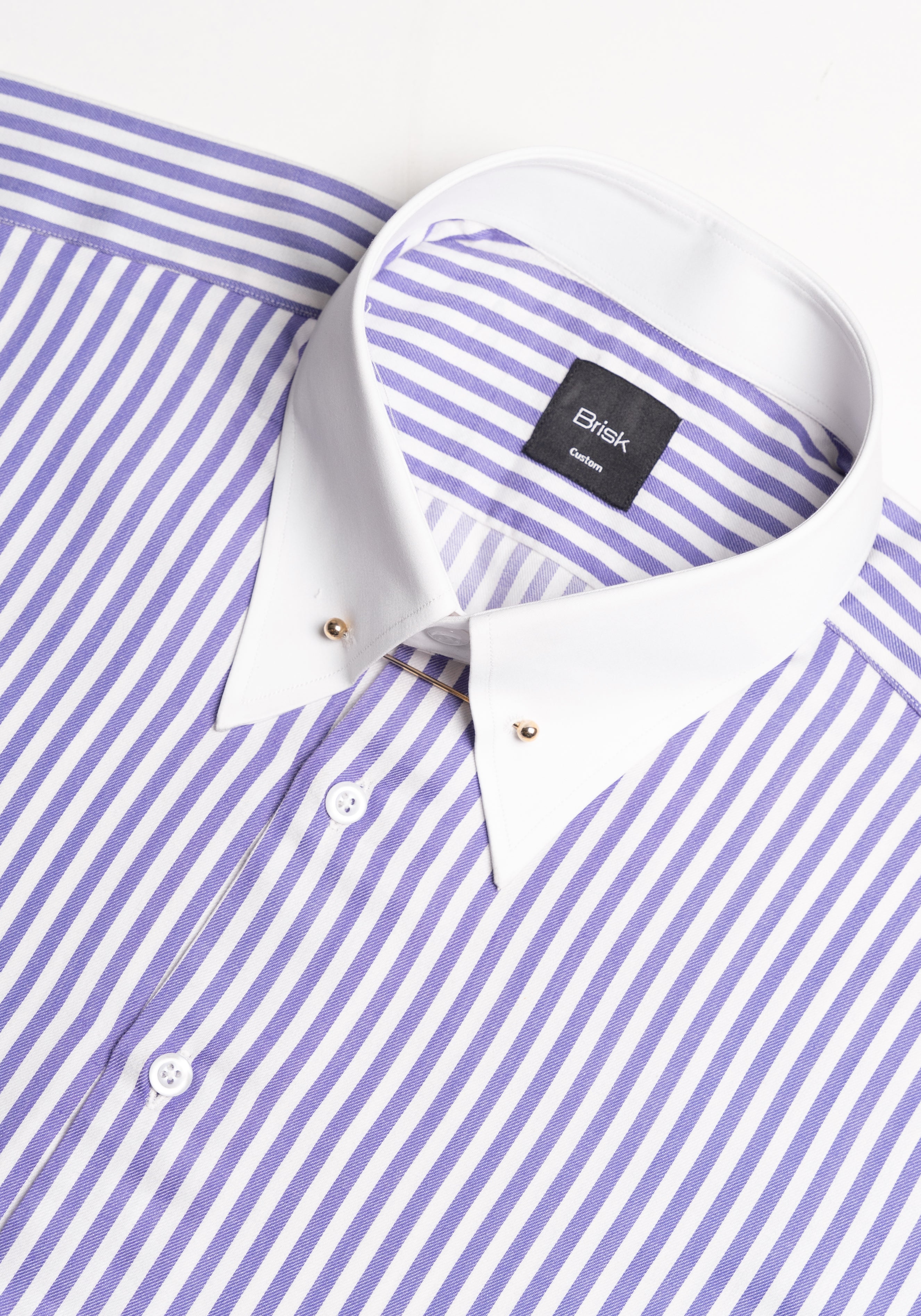 Purple Bengal Twill Stripes Pima Cotton Shirt - White Classic Golden P ...
