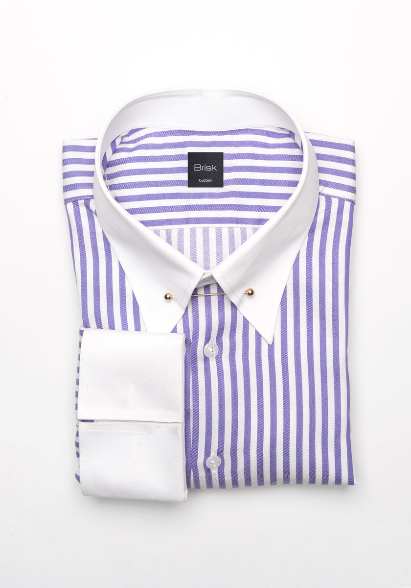 Purple Bengal Twill Stripes Pima Cotton Shirt - White Classic Golden P ...
