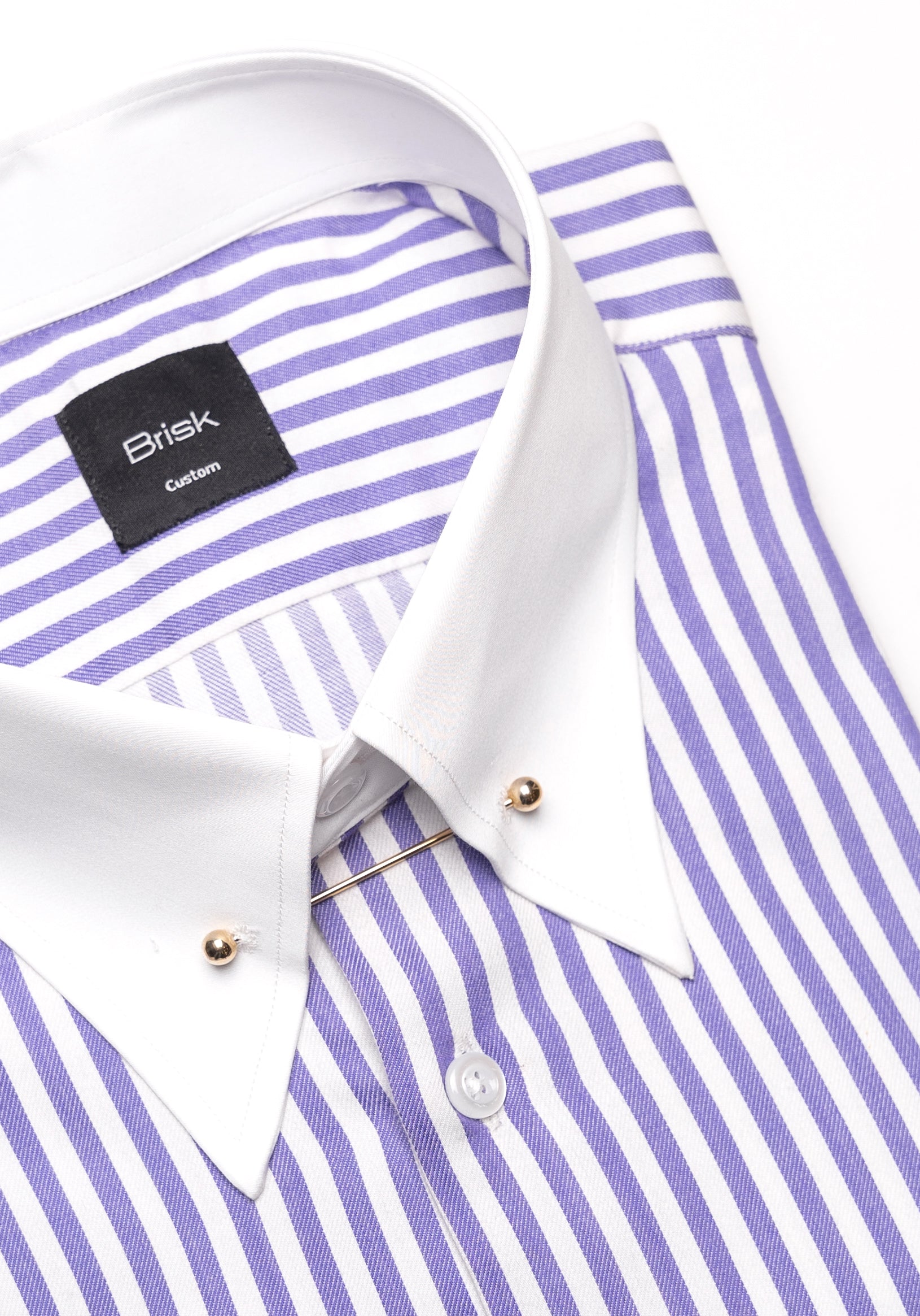 Purple Bengal Twill Stripes Pima Cotton Shirt - White Classic Golden P ...