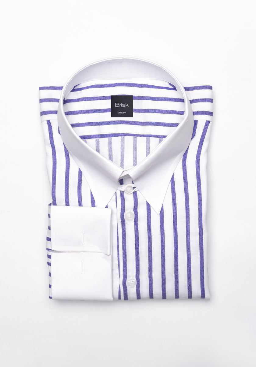 Purple Wide Stripes Soft Textured Pima Cotton Shirt - White Tab Collar ...