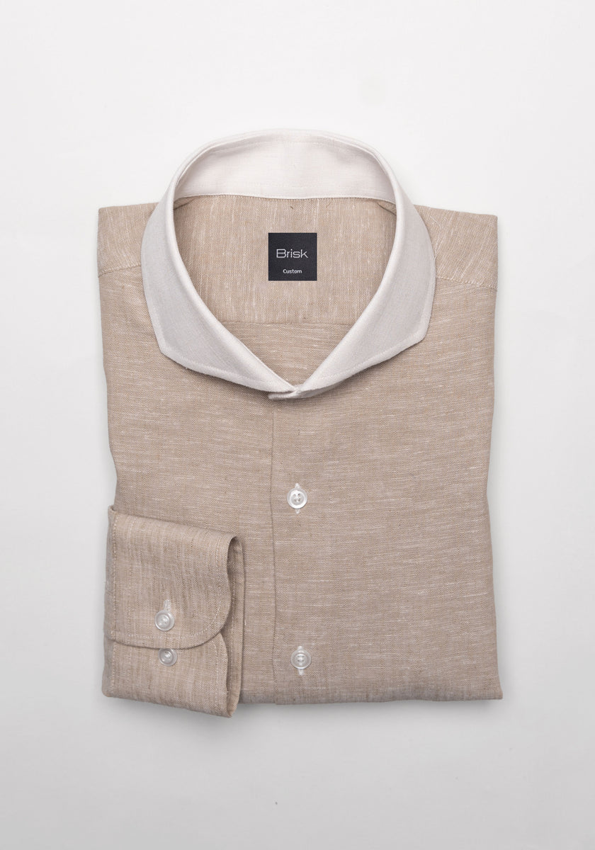 Tan Cotton-Linen Shirt - White Cutaway Extreme Collar – Brisk | Shirts ...