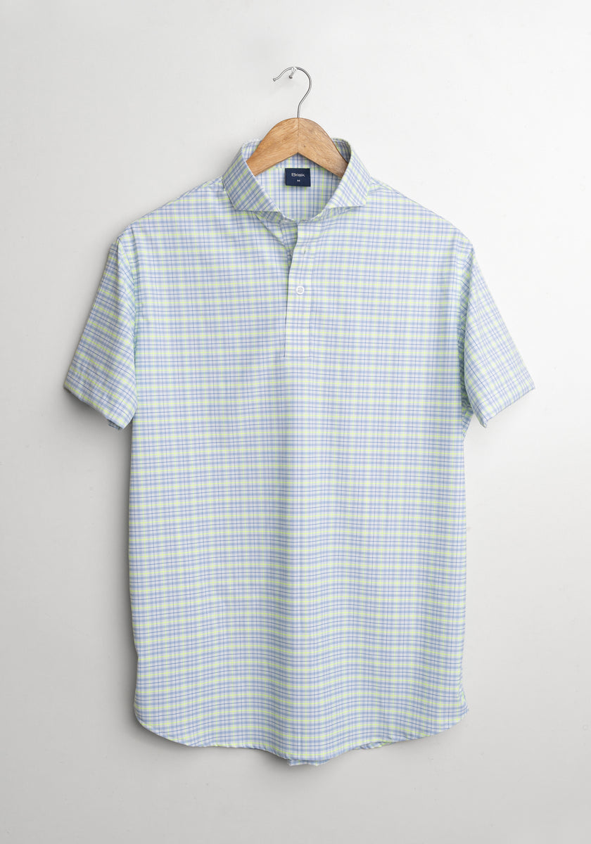 Wrinkle-Free Neon Green & Blue Tartan Performance Stretch Polo Shirt ...