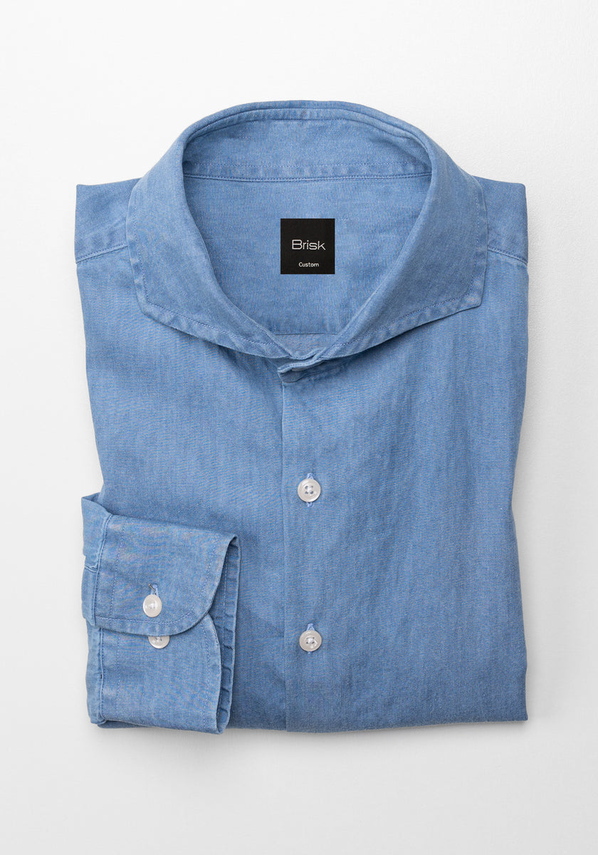 Denim Light Wash Shirt - Cut Away Extreme Collar – Brisk | Shirts ...